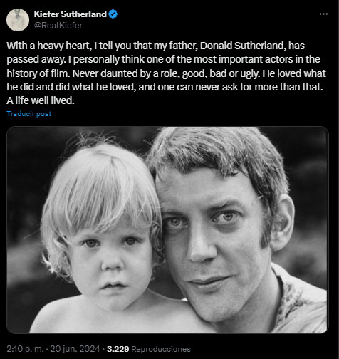 Muere el legendario actor Donald Sutherland a los 88 años - Dr Bongo ...